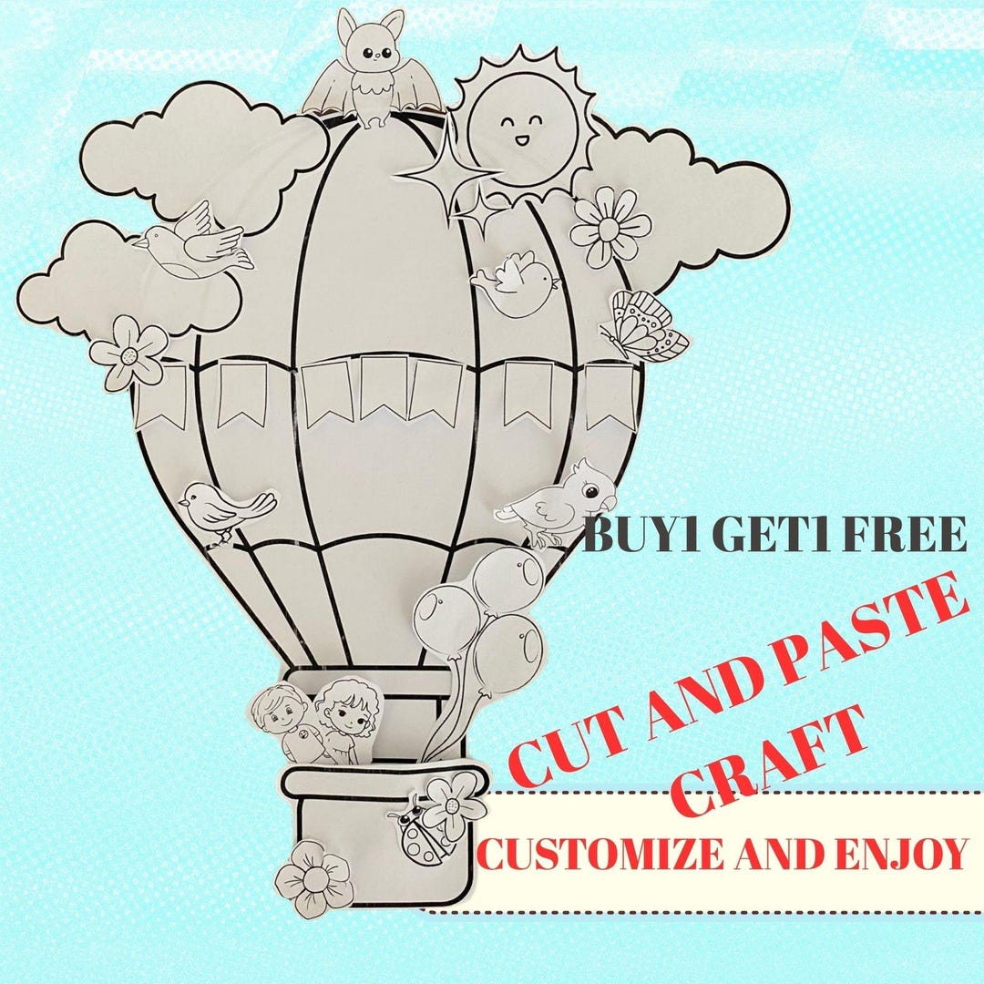 Hot Air Balloon Cut & Paste Craft, DIY Kids Activity (printable PDF) - Etsy
