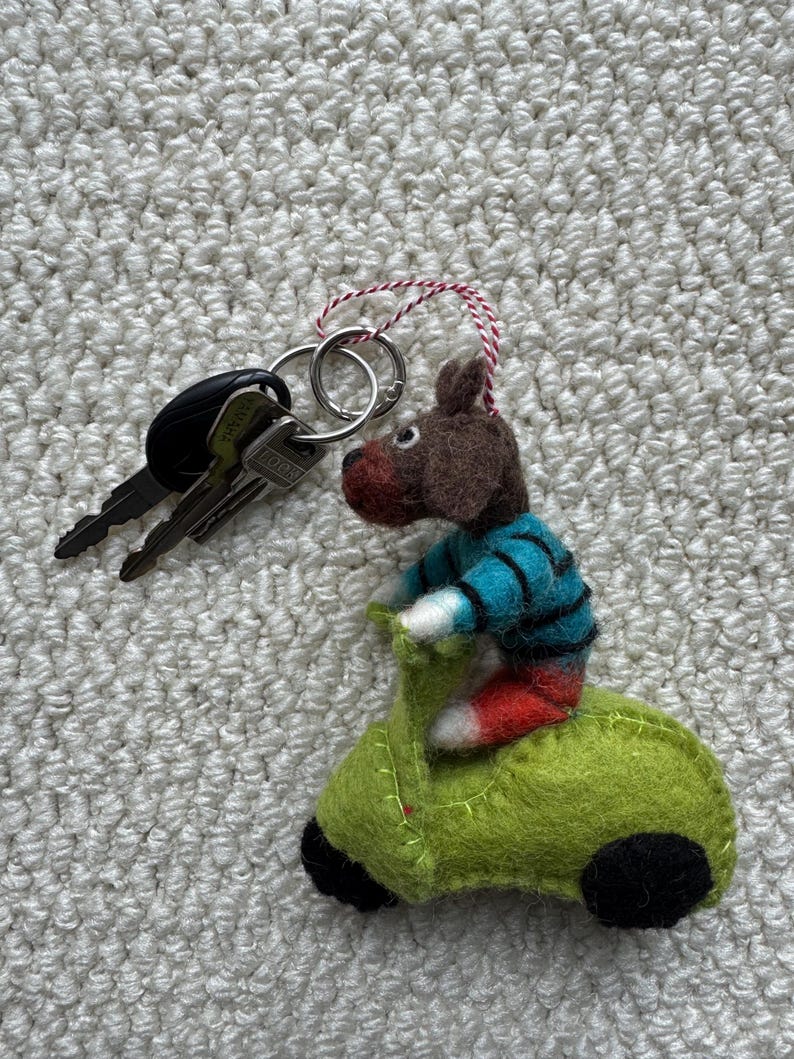 Handmade Wool Felt Dog on Scooter Bag Charm / Keychain / Car Hanging ...