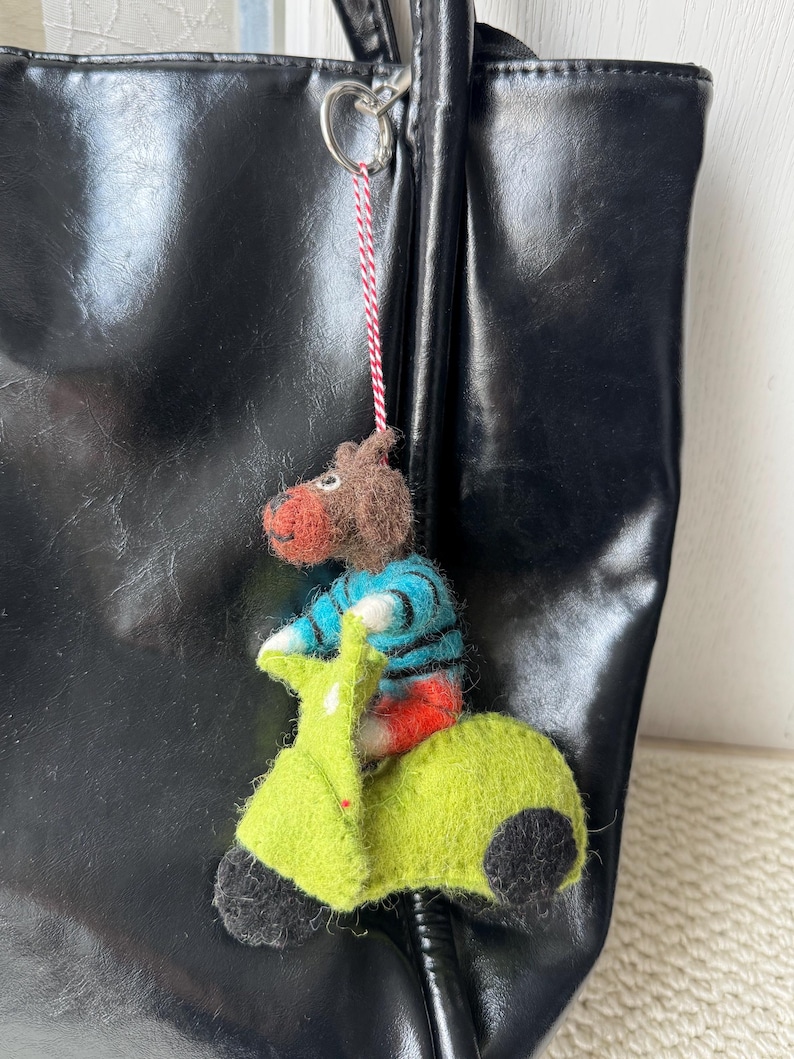Handmade Wool Felt Dog on Scooter Bag Charm / Keychain / Car Hanging ...