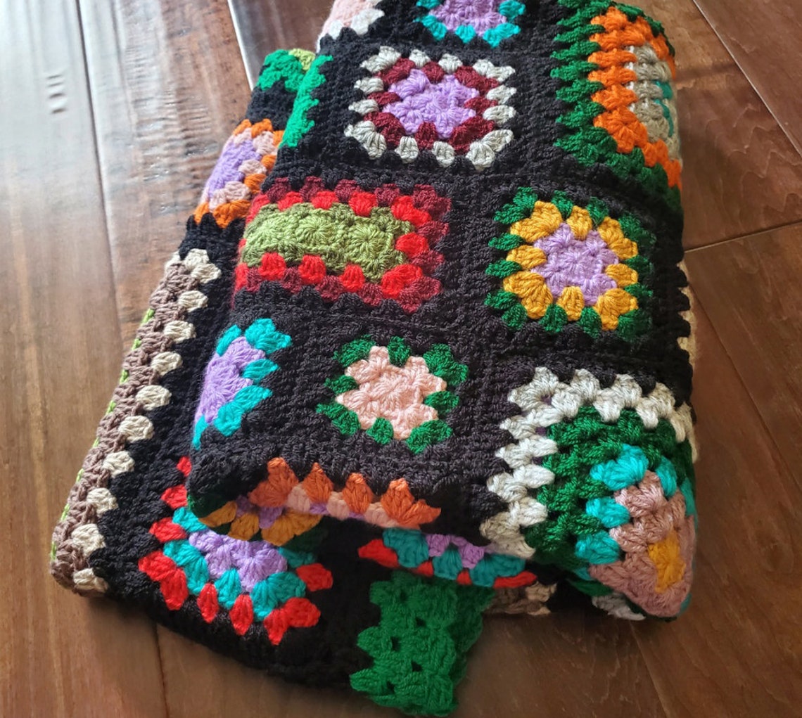 Afghan Granny Square Blanket, Afghan Granny Square Rug, Afghan Granny ...