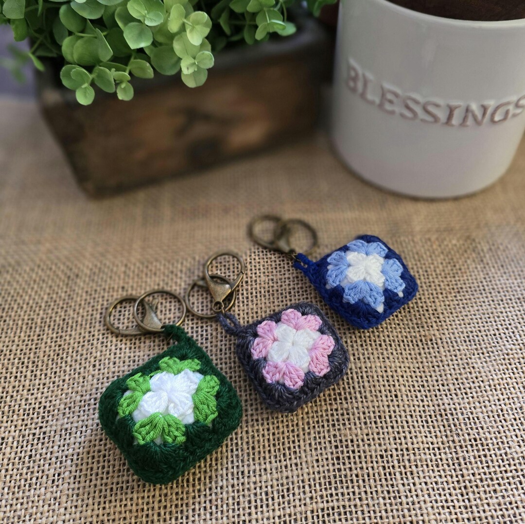 Too Square Key Chains (set of 3) With Afghan Granny Block - Etsy