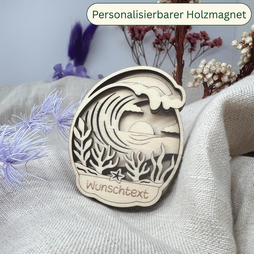 Personalized Wooden Wave Magnet | Fridge Magnet – Maritime Design With ...
