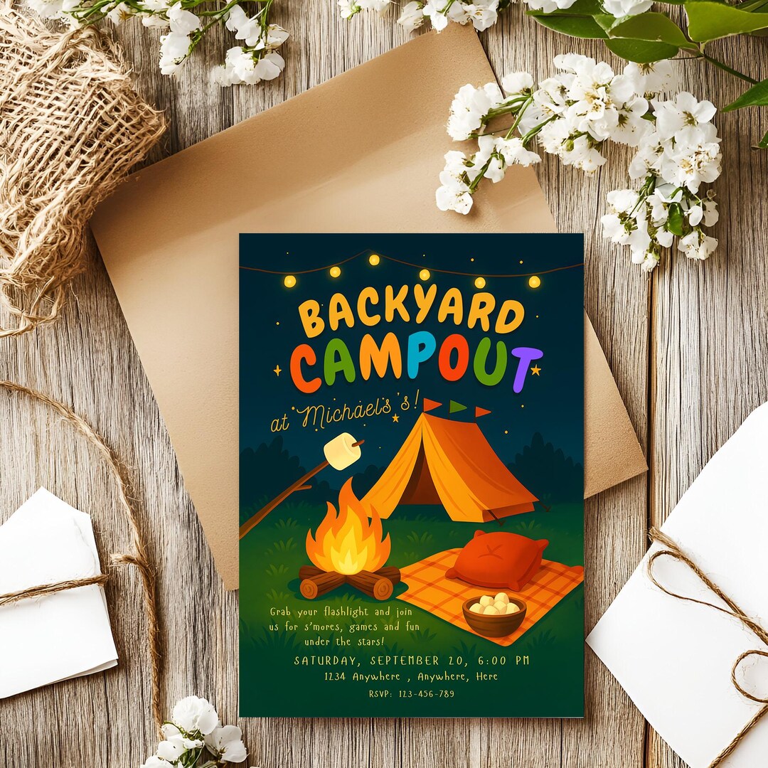 Editable Backyard Campout Invitation | Kids Party Canva Template ...