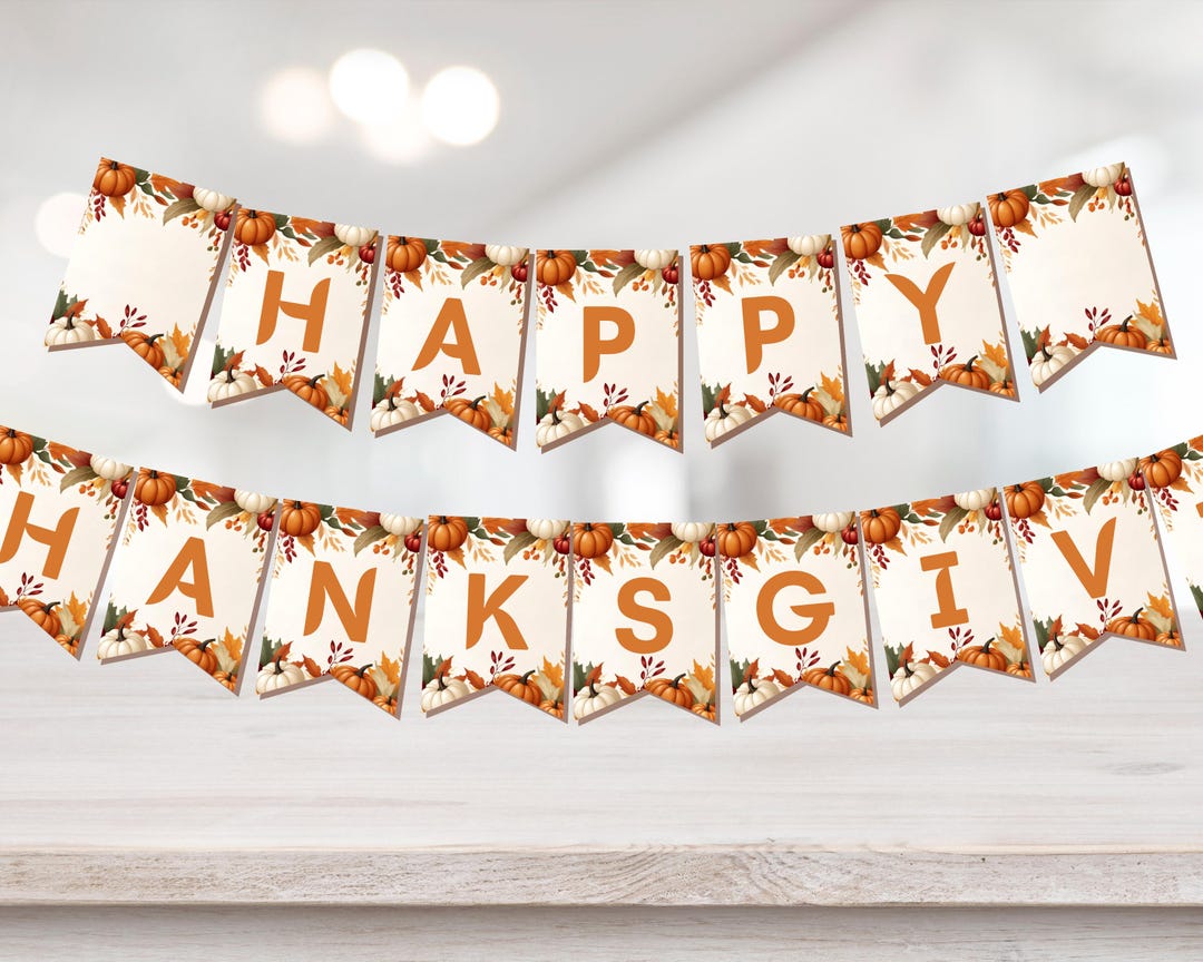 Editable Happy Thanksgiving Bunting Banner – Printable Fall Party Decor ...