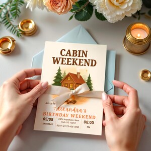 Editable Cabin Weekend Birthday Canva Invite – Cozy Camp Party Template ...