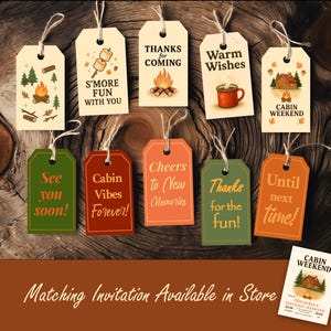 Cabin Weekend Gift Tags: Printable Campfire Party Favors (PDF Download ...