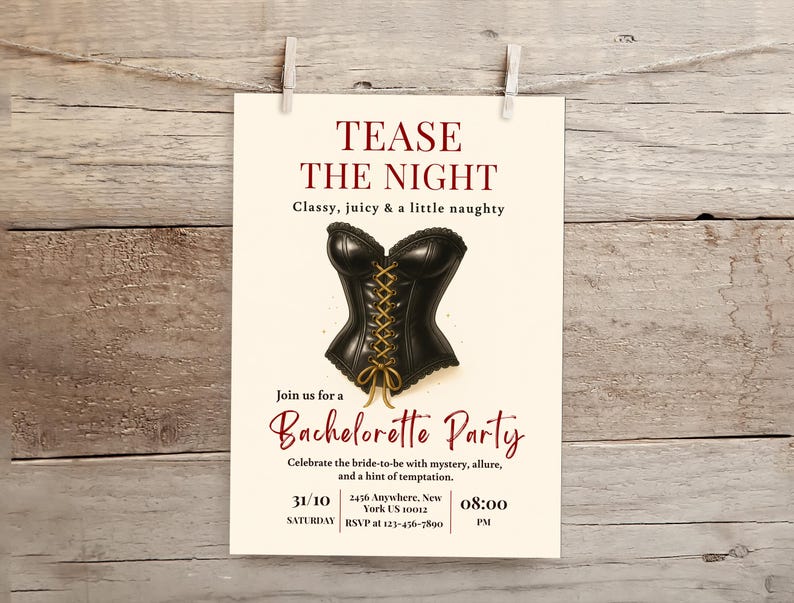Editable Tease the Night Bachelorette Party Invitation | Corset Theme ...