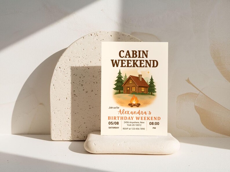 Editable Cabin Weekend Birthday Canva Invite – Cozy Camp Party Template ...