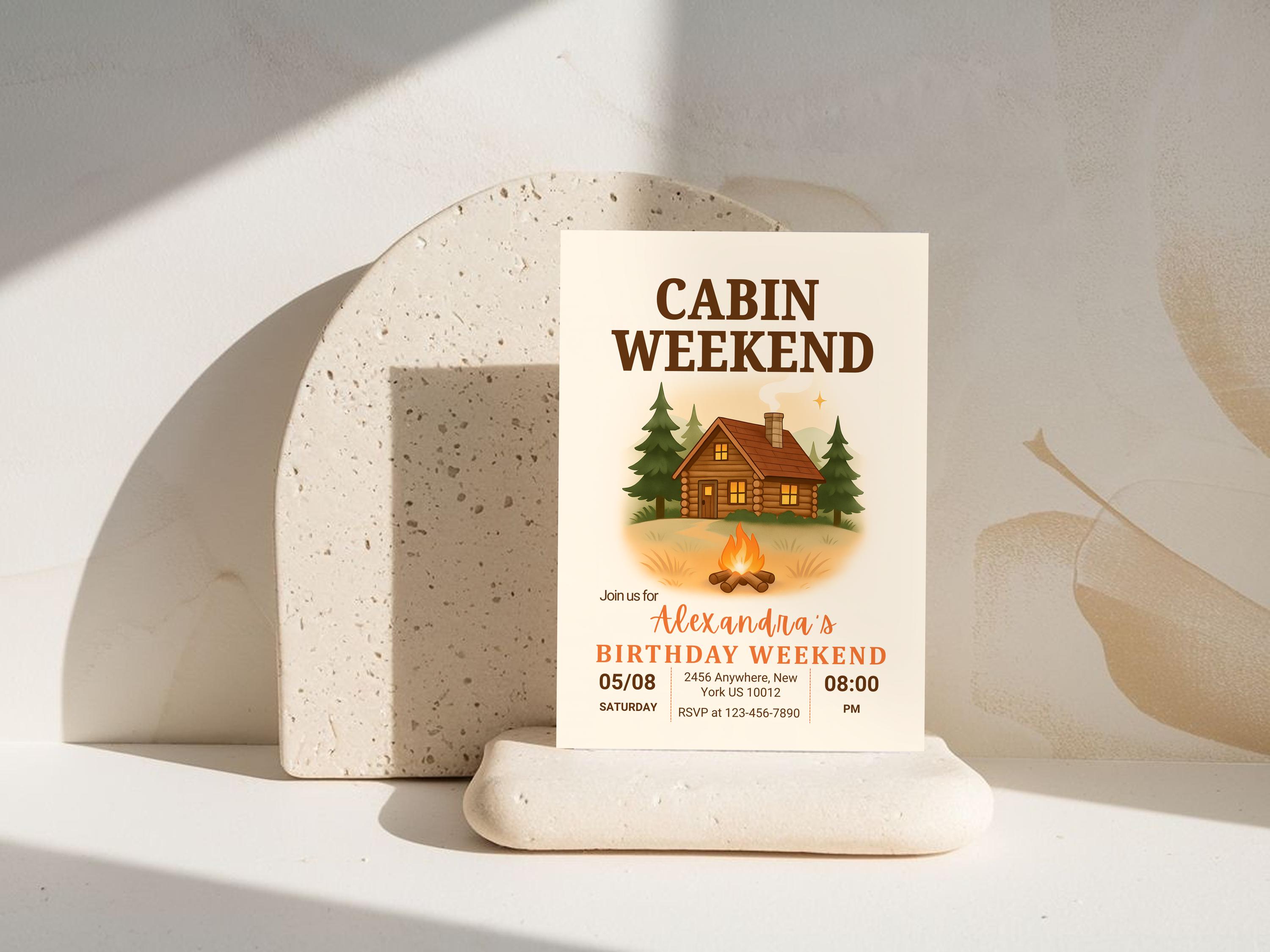 Editable Cabin Weekend Birthday Canva Invite – Cozy Camp Party Template ...