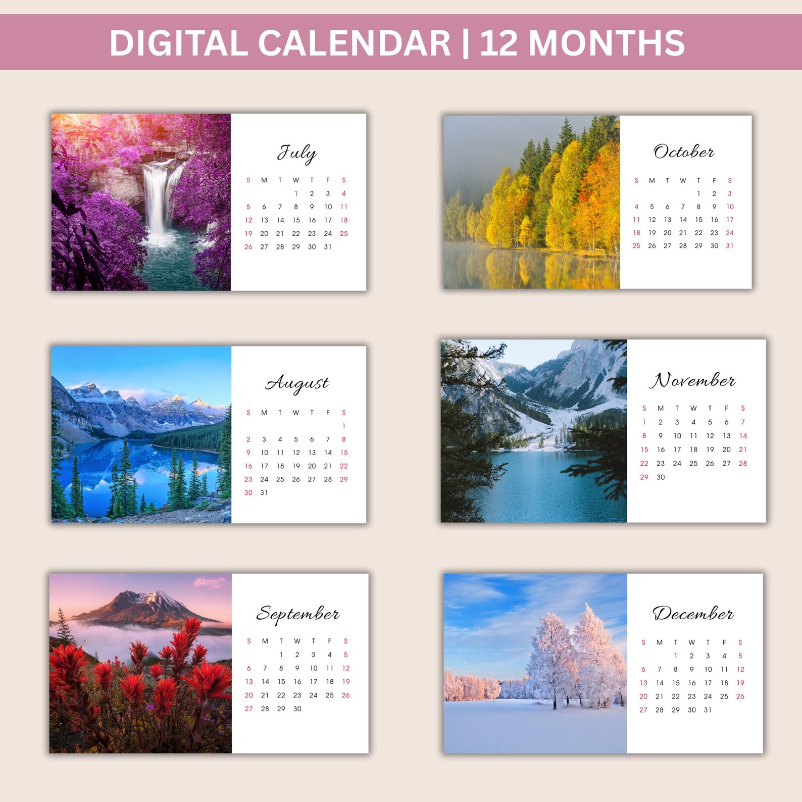 2026 Nature Photography Calendar, Printable Monthly Wall Calendar ...