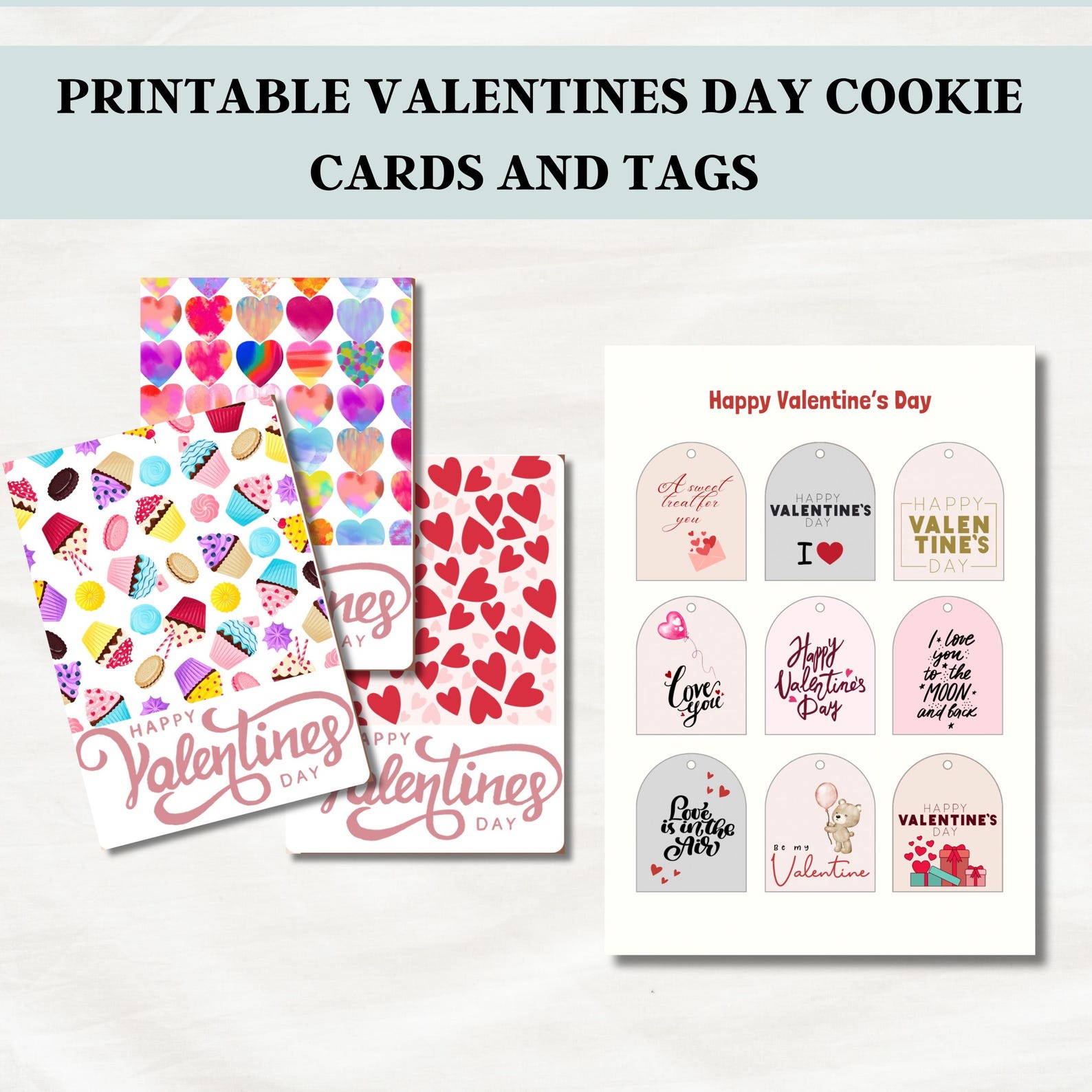 Valentine Cookie Cards, Printable Treat Tags, Classroom Exchange Cards ...