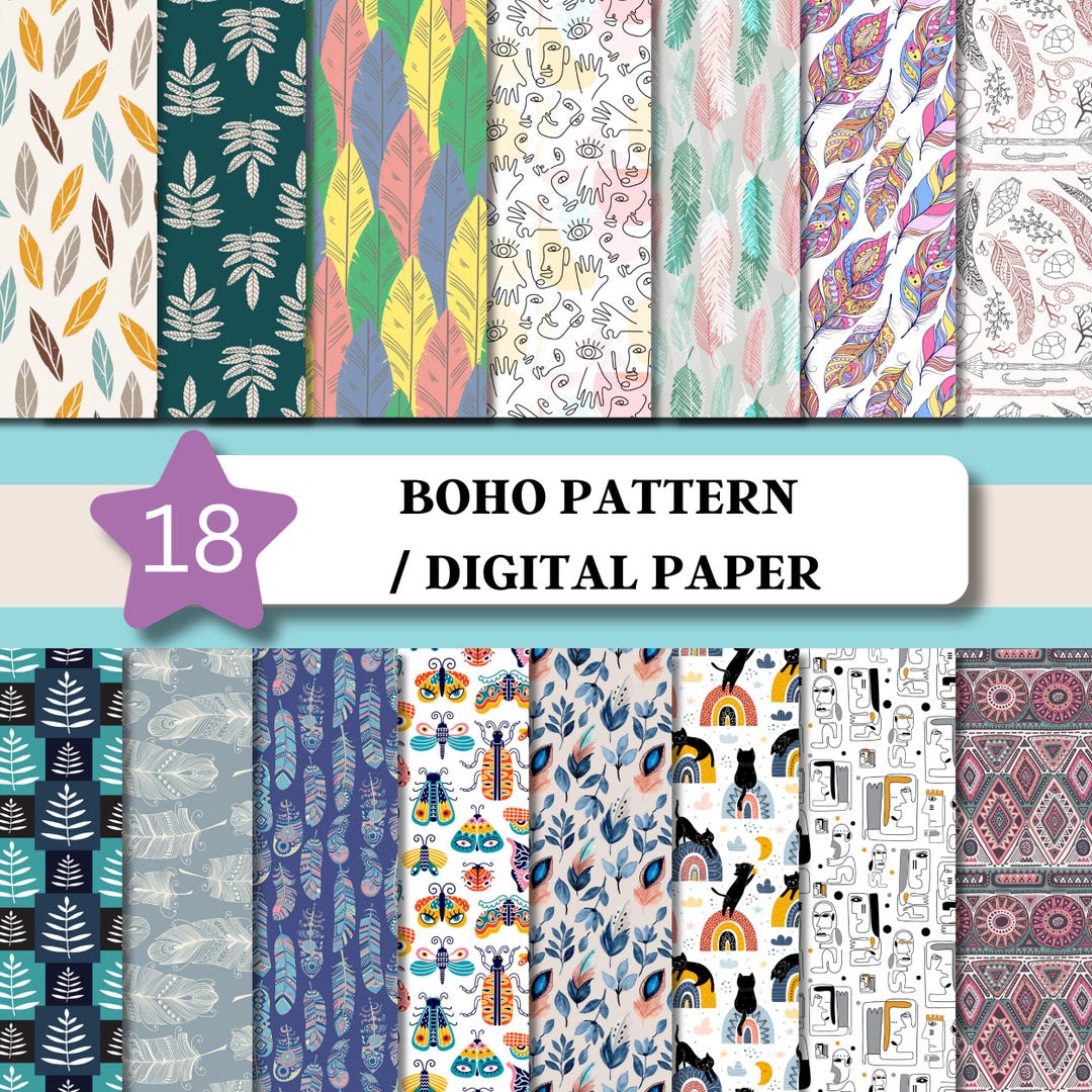Boho Digital Paper Pack: Seamless Pattern Designs for Scrapbooking ...