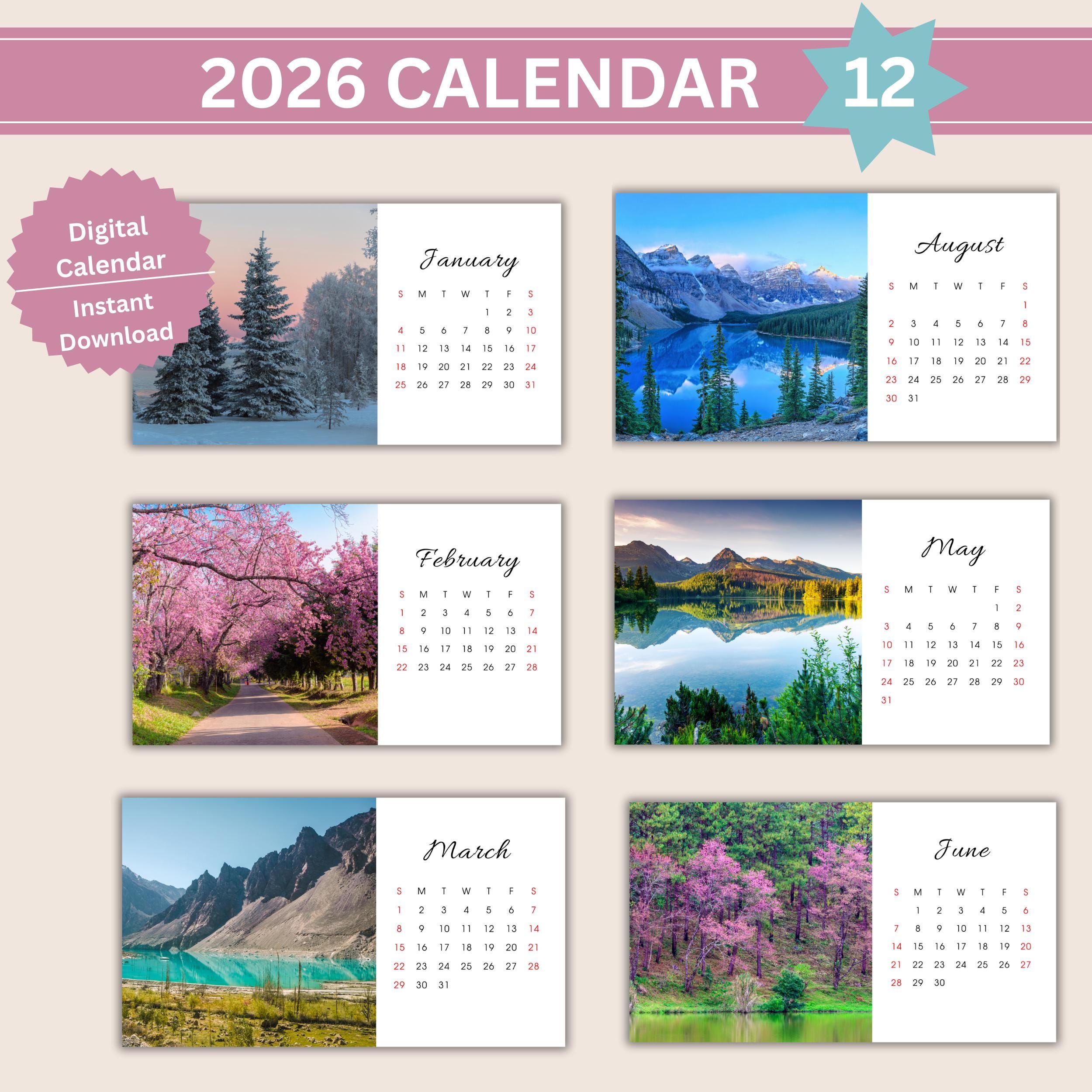 2026 Nature Photography Calendar | Printable Monthly Planner | 12 ...