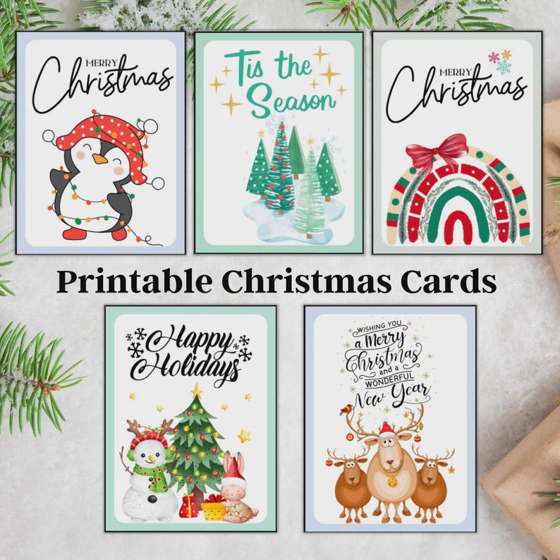 Printable Christmas Card Bundle, Holiday Mini Cards (PDF File) - Etsy