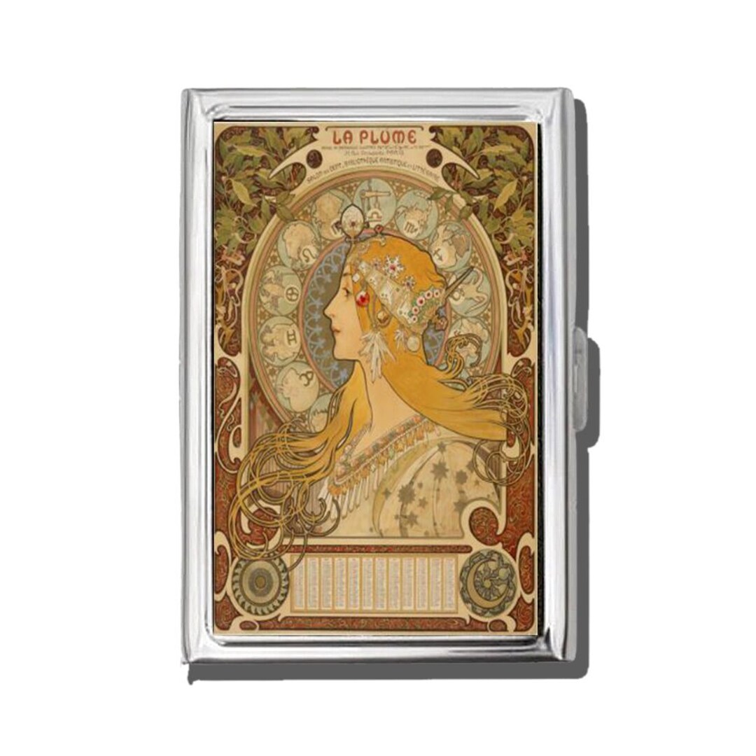 Alphonse Mucha La Plume Cigarette Case or Card Holder, Zigarettenetui ...