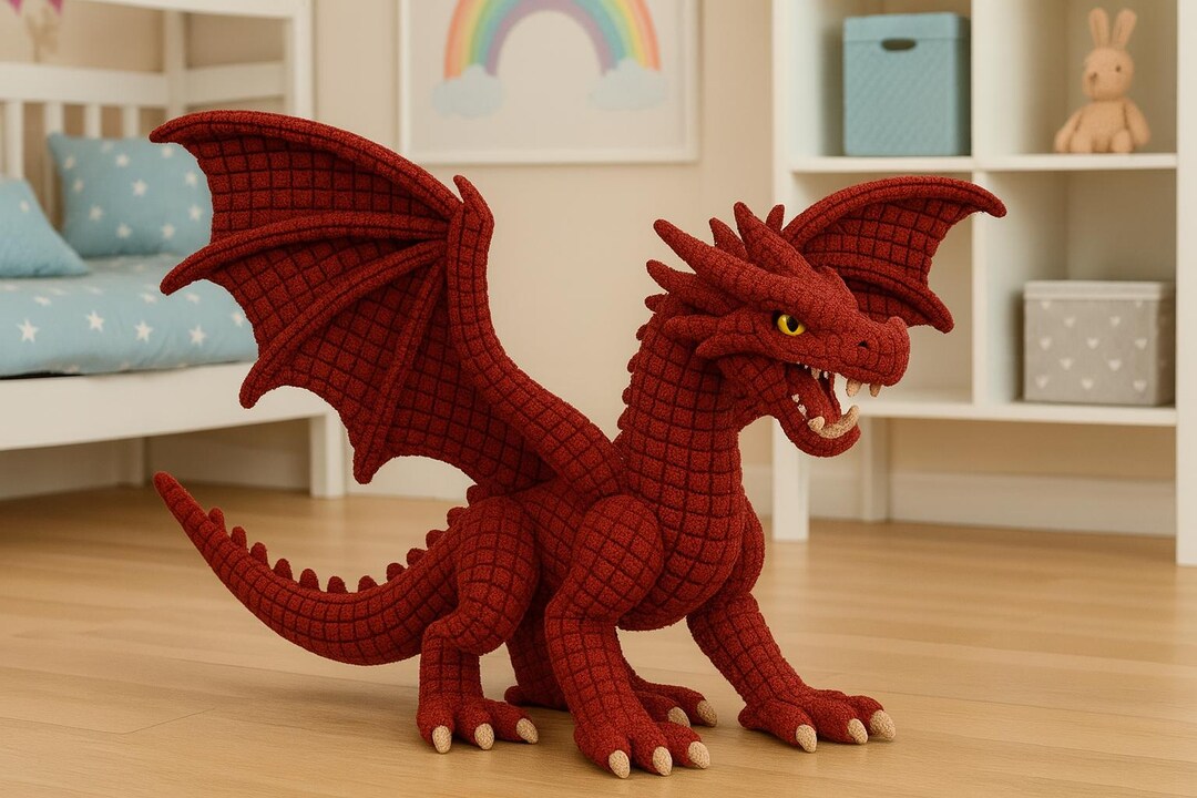 Red Crochet Dragon Pattern PDF – Red & Yellow Plush Amigurumi Toy ...