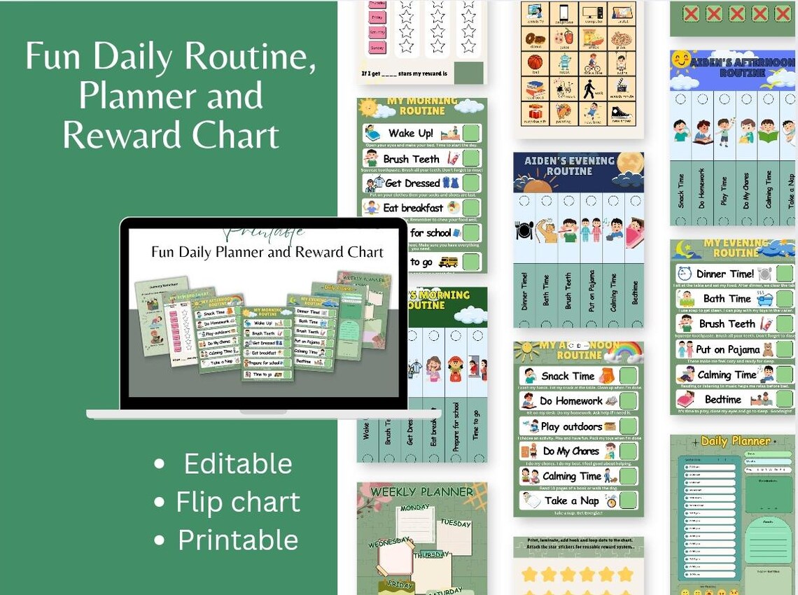 Editable Daily Routine Chart, Printable Flip Chart, Reward Chart ...