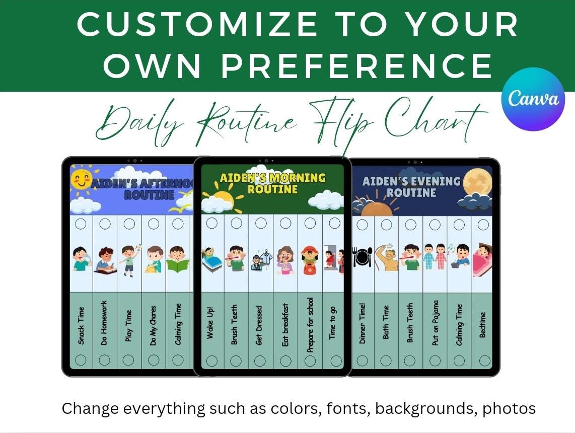 Editable Daily Routine Chart, Printable Flip Chart, Reward Chart ...