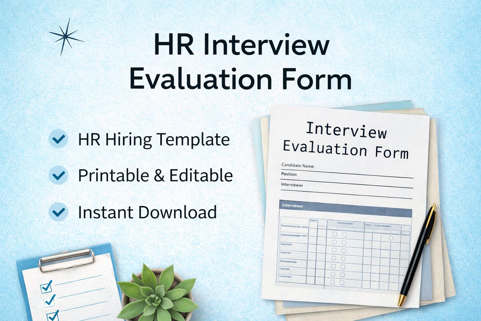 HR Interview Evaluation Form Template (printable & Editable) - Etsy
