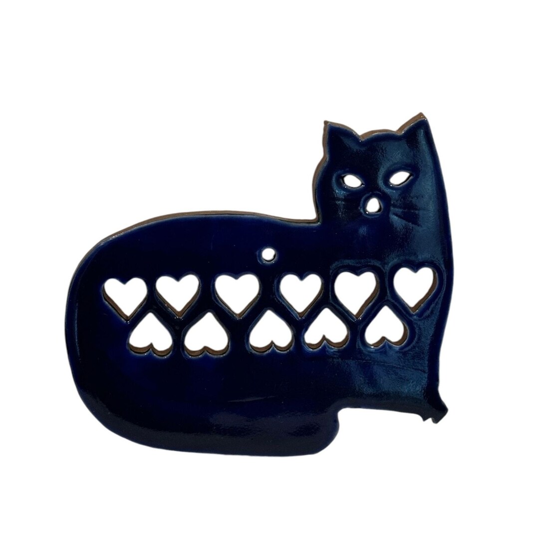 Handcrafted Stoneware Cat Trivet Cobalt Blue Cats and Hearts - Etsy