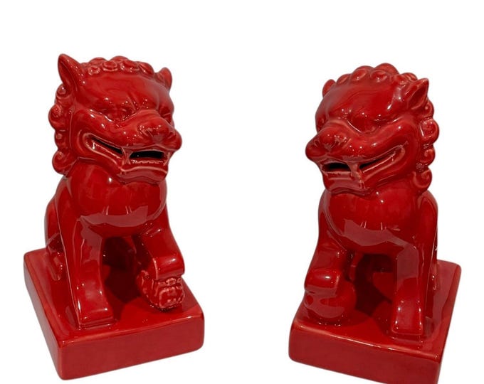 Pair of Red Chinese Foo Dogs Shelf Decor Feng Shui Guardian Lion - Etsy