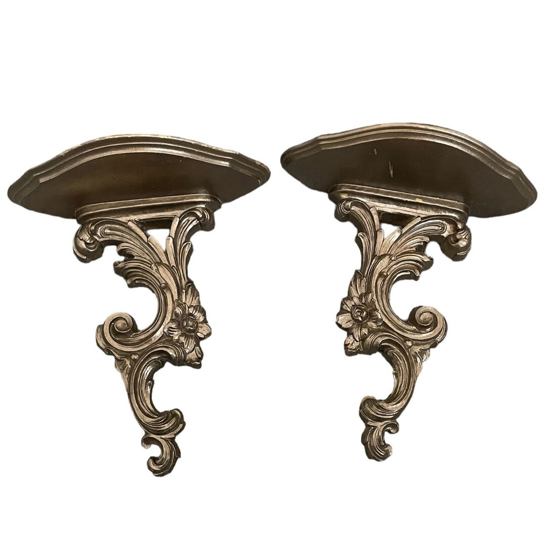 Pair of Syroco Wood Floral Wall Sconces - Etsy