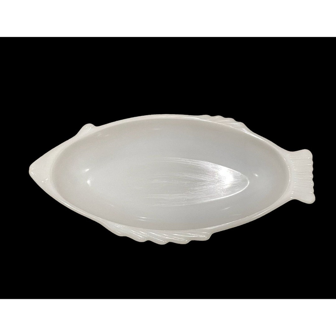Glasbake Large 18" White Milk Glass Fish Platter, Coastal Nautical ...