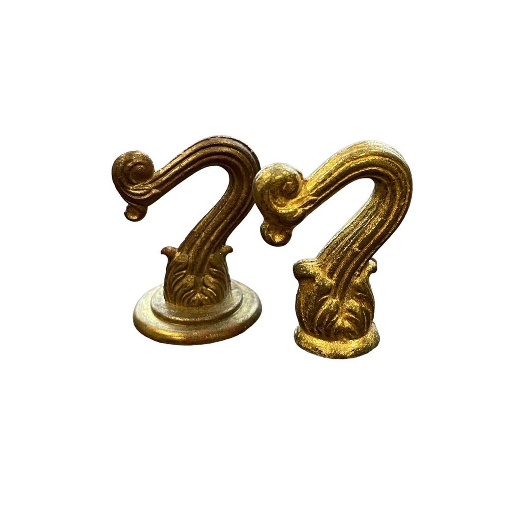 Pair of Vintage Brass Ornate Hooks Mismatched Wall Hooks Salvage ...