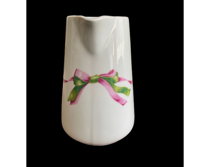 Porcelaine Jacques Coeur France Ribbon Bow Pitcher Green Pink Un Jardin ...