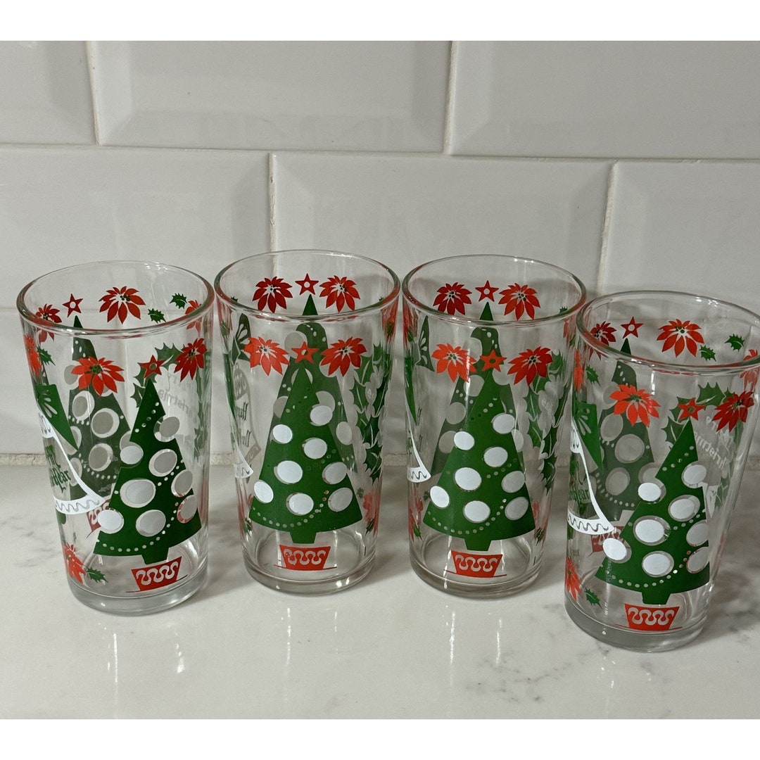 Four Hazel Atlas Merry Christmas Happy New Year Swanky Swig Tumblers ...