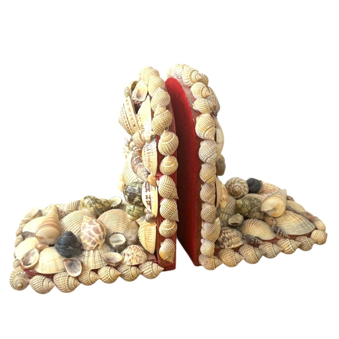 Vintage Seashell Art Bookends, Shell Beach Nautical Coastal Bookends - Etsy