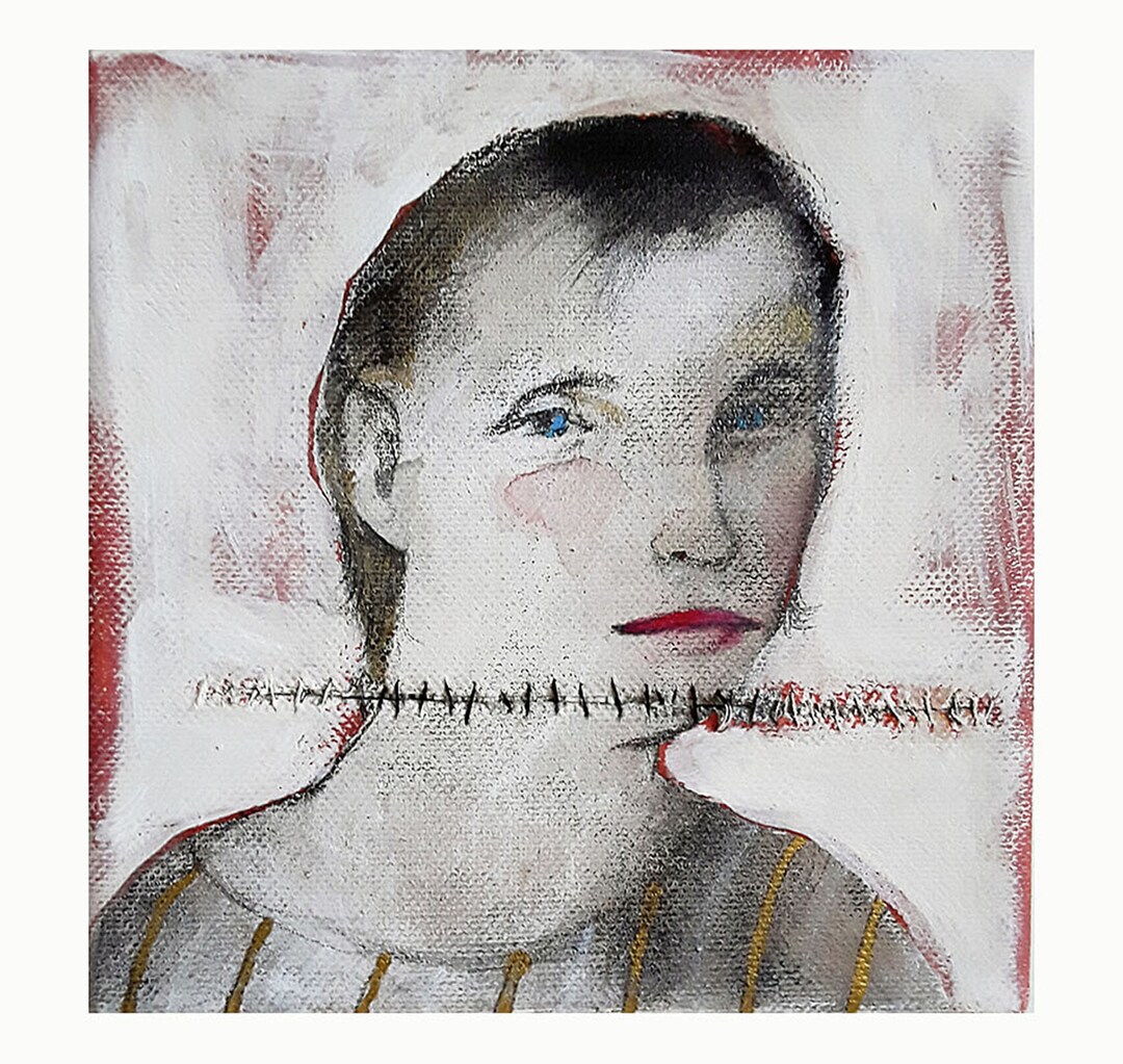 Wound Portrait Woman Original Painting 6x 6 Acrylic Canvas Pencil - Etsy