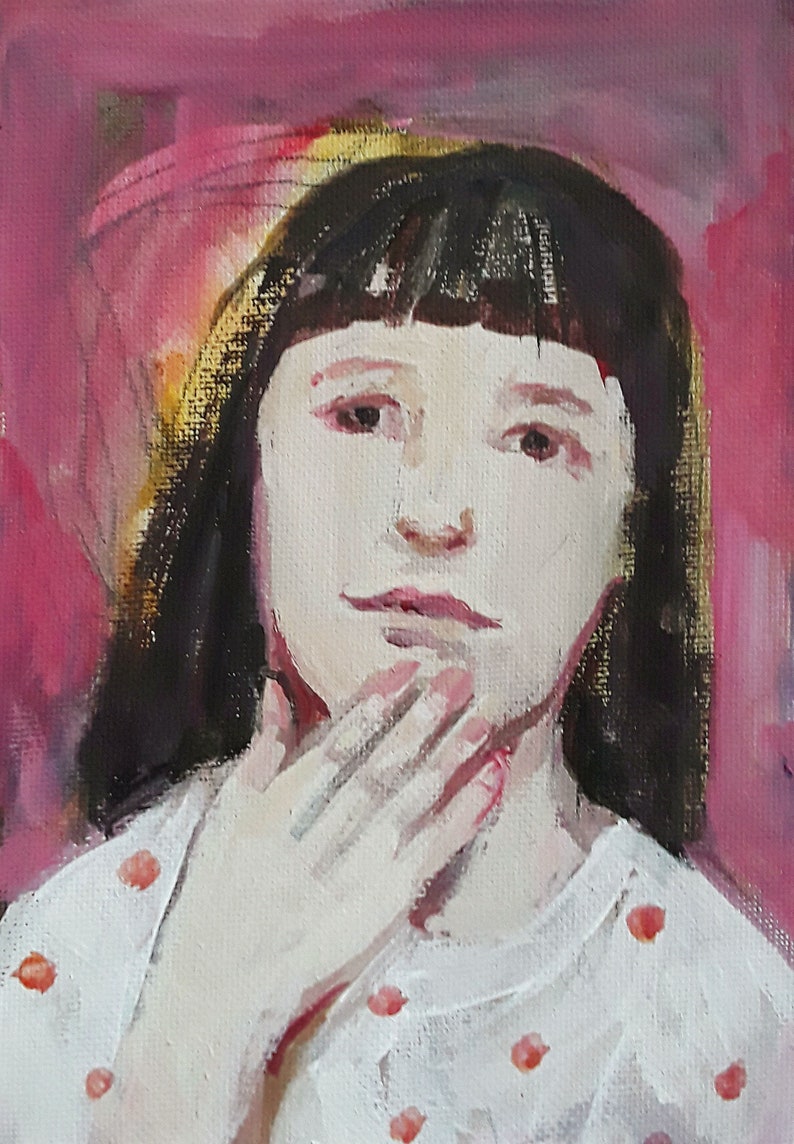Girl Pink Portrait Original Painting Acrylic - Etsy