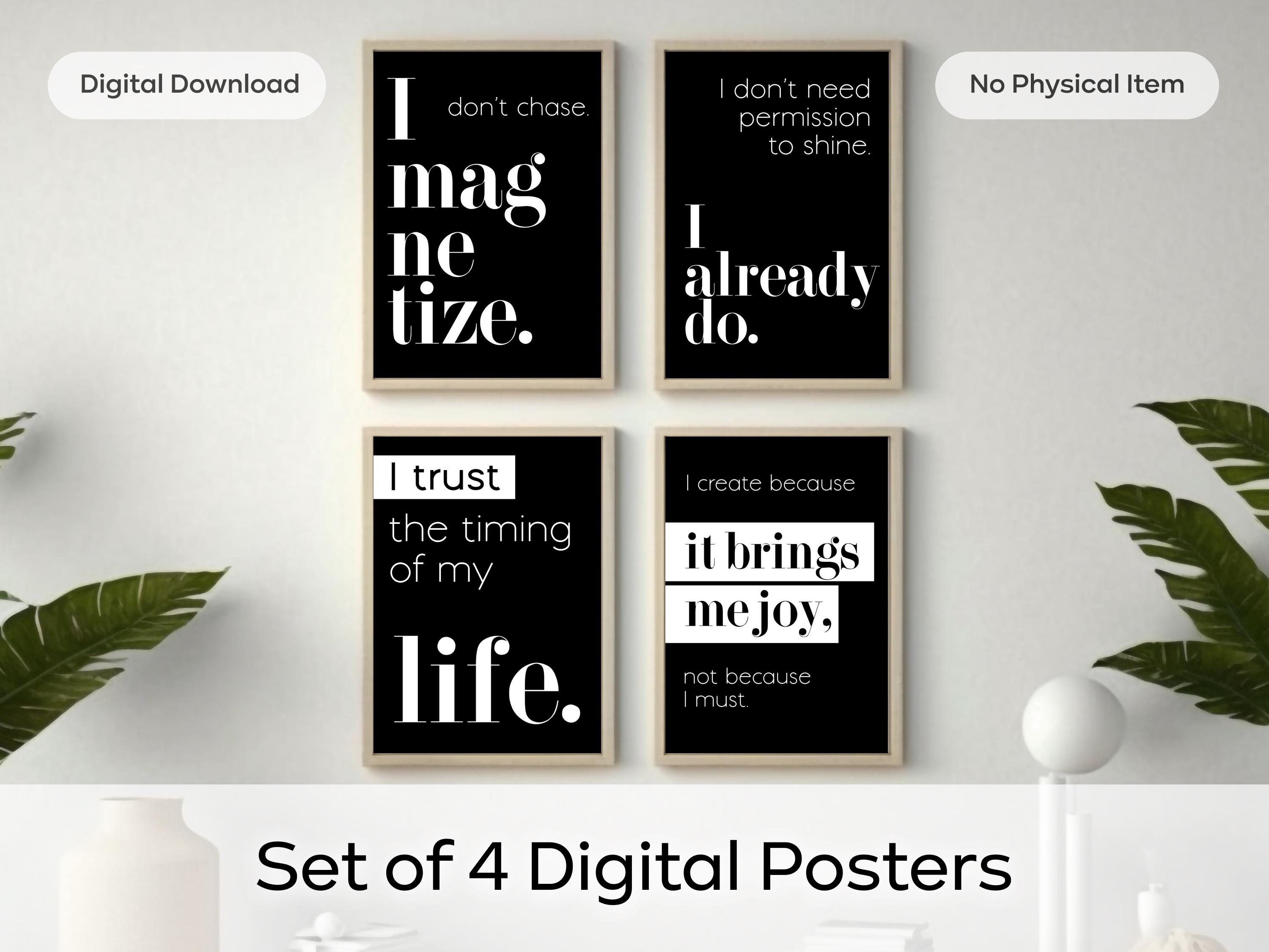 Set of 4 Posters – I AM Affirmations – Motivational Black and White ...