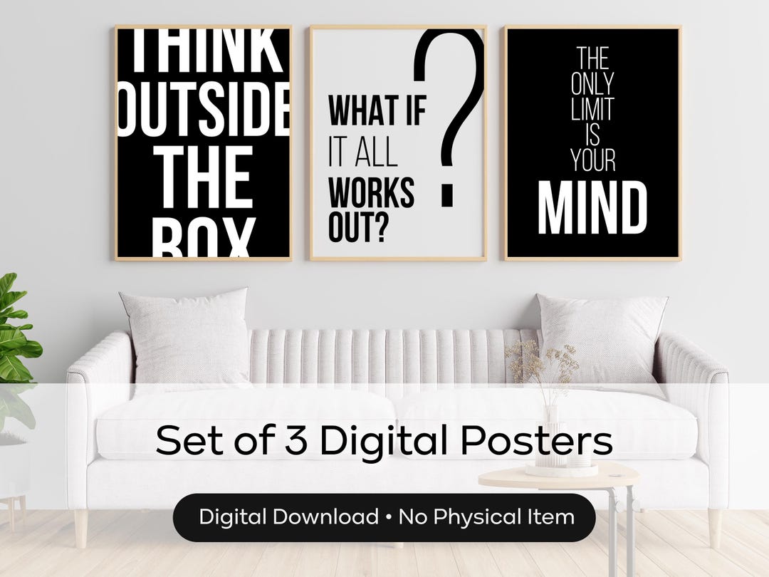 Motivational Poster Set: Minimalist Black and White Wall Art (digital ...