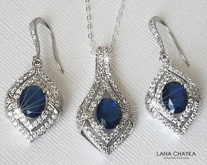 Blue Crystal Jewelry Set Navy Blue Halo Jewelry Set Wedding - Etsy