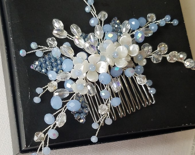 Blue Bridal Hair Comb Dusty Blue Floral Hair Piece Wedding - Etsy
