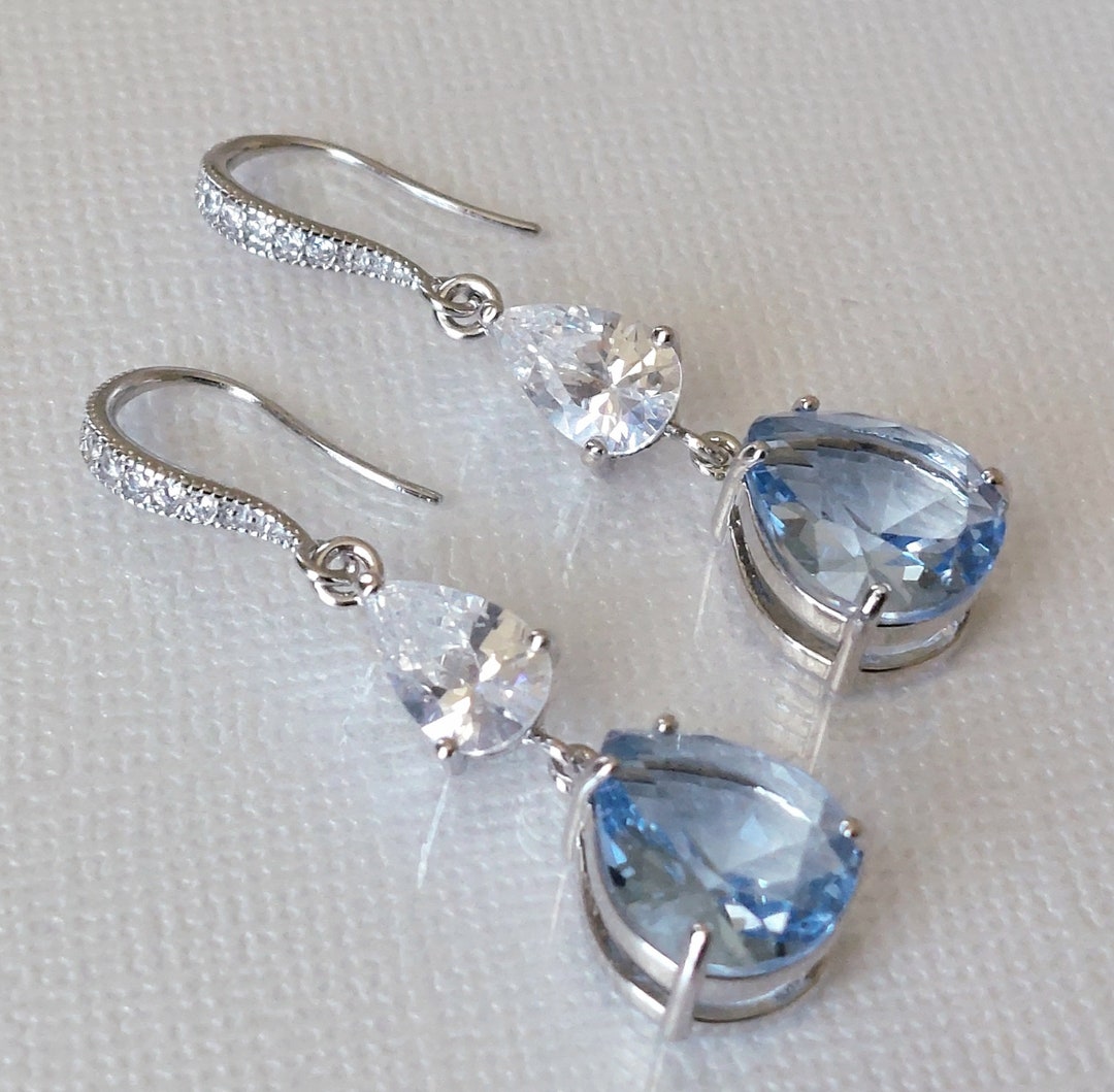 Light Blue Crystal Earrings, Sky Blue Teardrop Silver Earrings, Blue ...