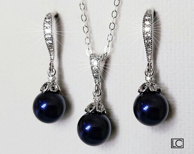 Navy Blue Pearl Jewelry Set Dark Blue Pearl Drop Earrings - Etsy
