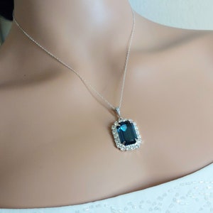 Navy Blue Crystal Necklace, Montana Blue Large Pendant, Dark Blue Halo ...