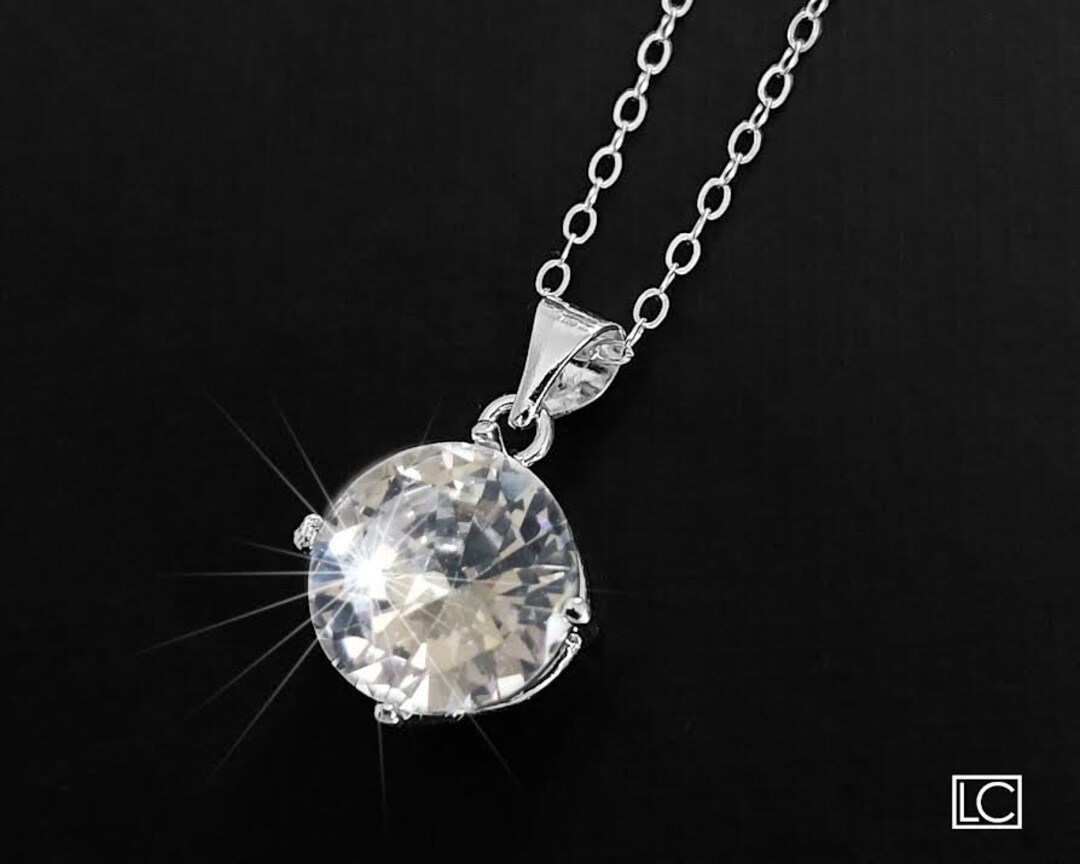 Cubic Zirconia Wedding Necklace, Zirconia Silver Bridal Pendant, CZ ...