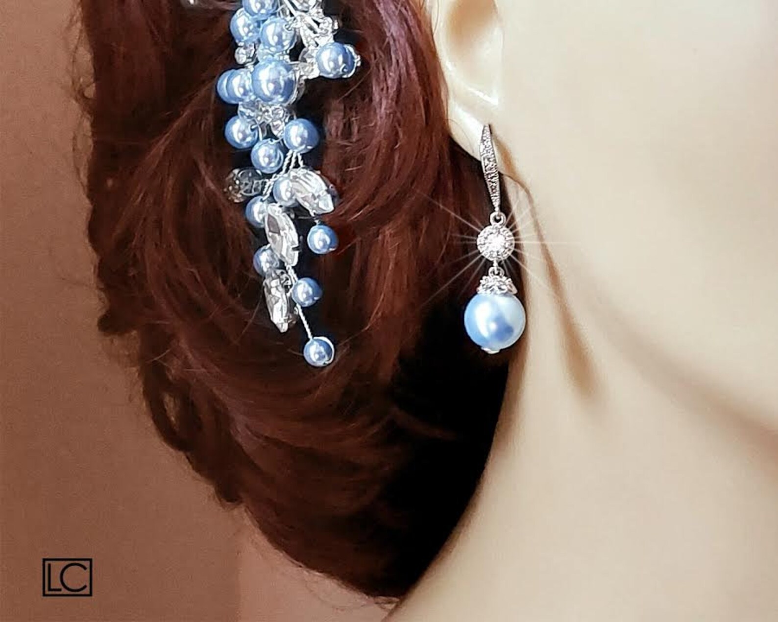 Blue Pearl Jewelry Set Light Blue Pearl Silver Set Blue - Etsy