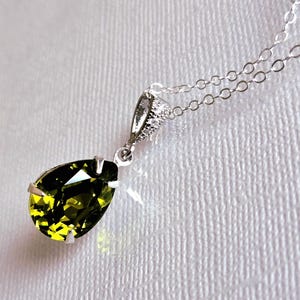 Olivine Green Crystal Necklace, Olivine Teardrop Silver Pendant ...