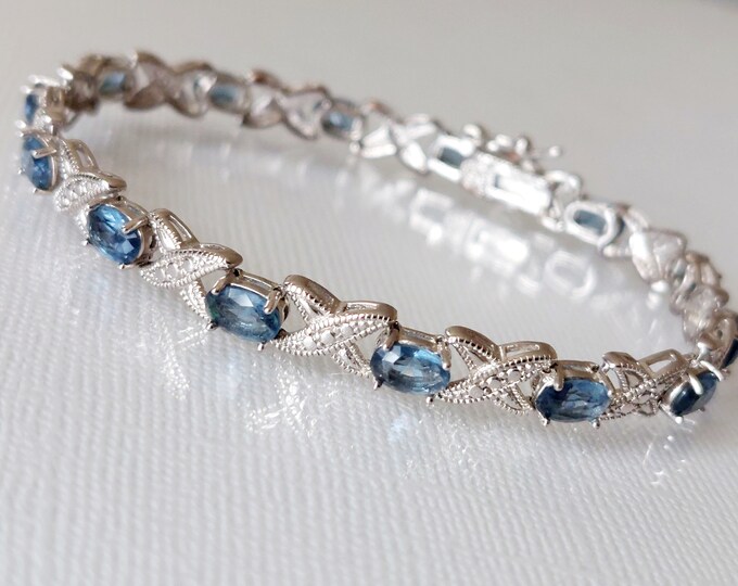 Blue Crystal Wedding Bracelet, Denim Blue Silver 7 Inches Bracelet ...