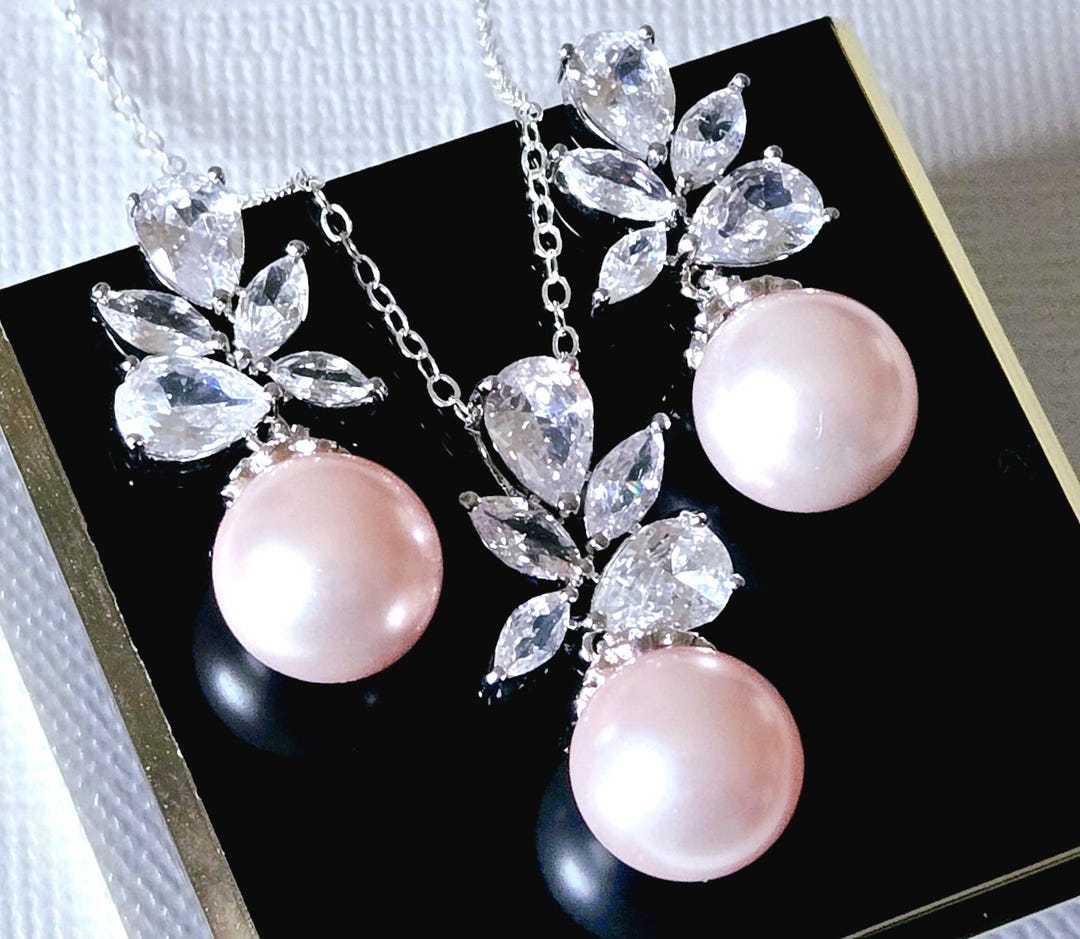 Blush Pink Pearl Bridal Jewelry Set, Light Pink Wedding Jewelry, Pink ...