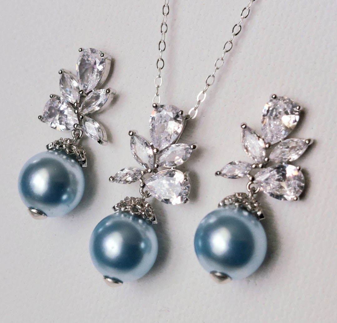 Blush Blue Pearl Jewelry Set, Light Blue Pearl Bridal Set, Blue Pearl ...