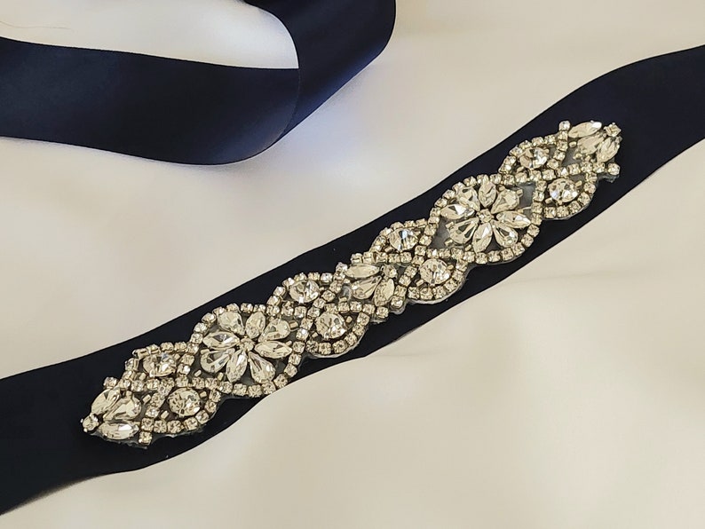 Navy Blue Crystal Wedding Sash Bridal Dark Blue Dress Sash - Etsy