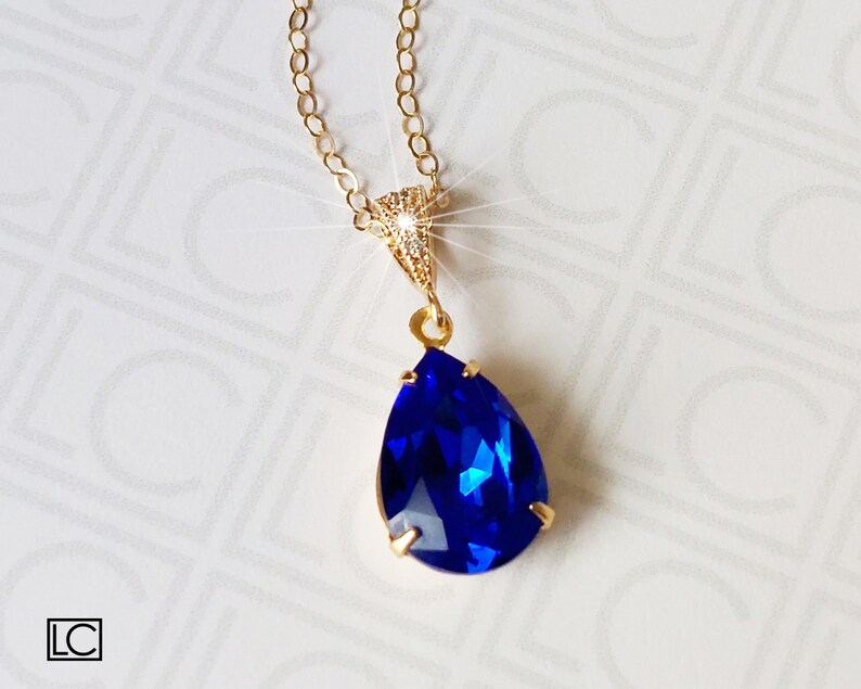 Blue Gold Crystal Necklace Majestic Blue Gold Pendant - Etsy