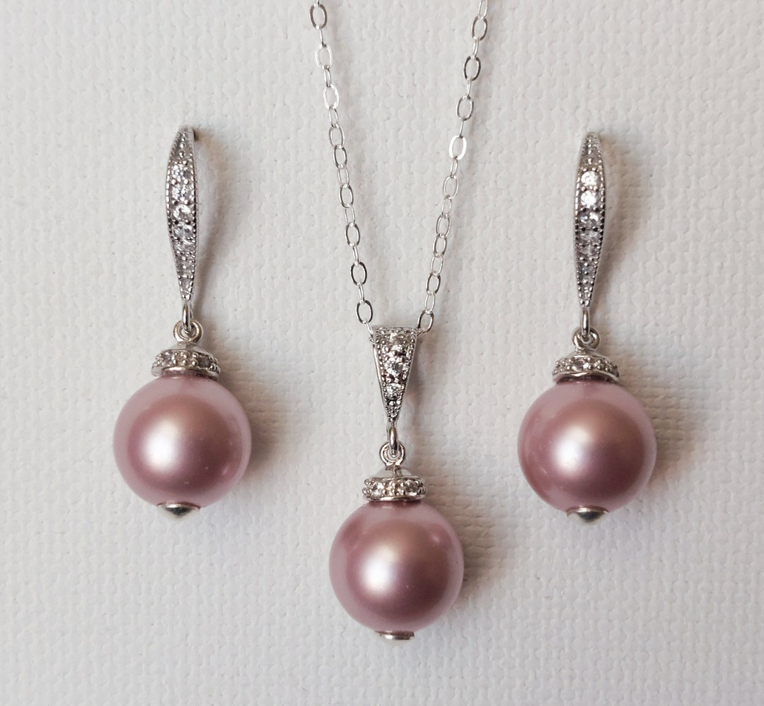 Powder Pink Pearl Wedding Jewelry Set, Blush Pink Pearl Bridal Necklace ...