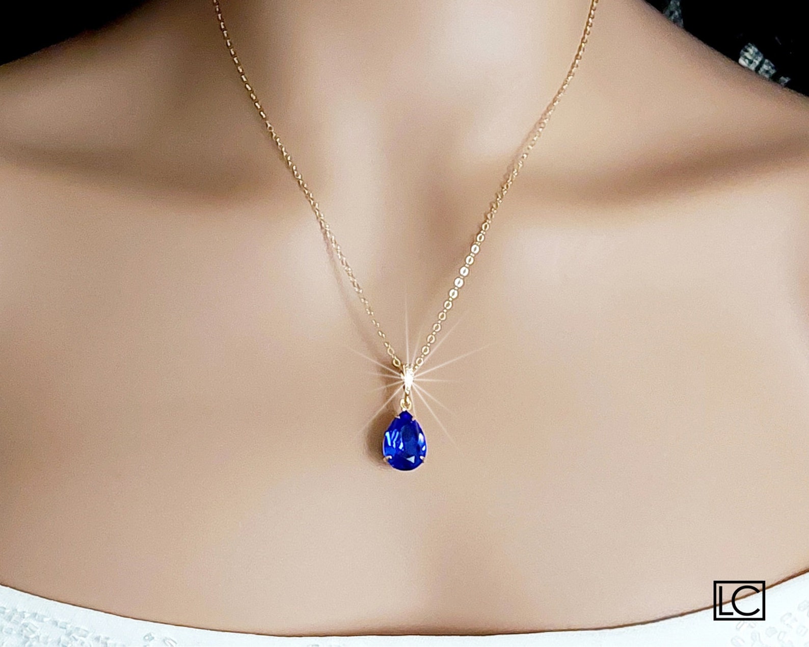 Blue Gold Crystal Necklace Majestic Blue Gold Pendant - Etsy